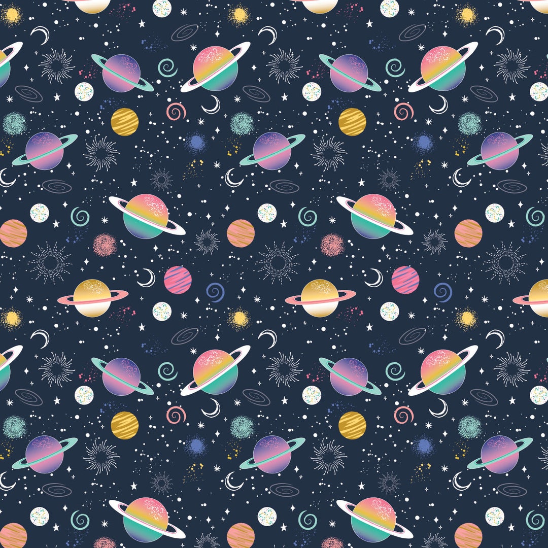 Space Cotton Fabric by the Yard Magical Space Astral Solar System Navy ...