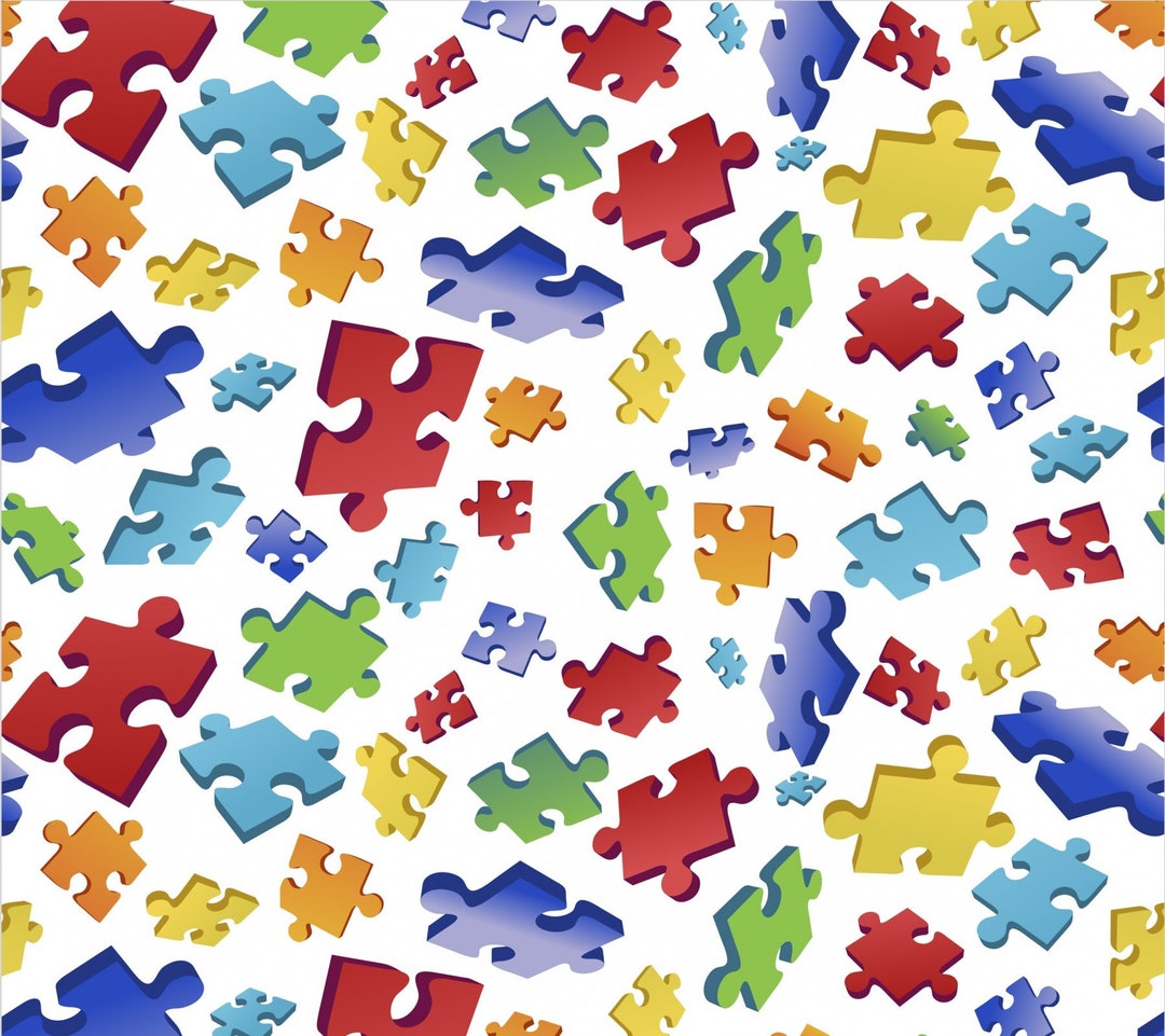 Autism Awareness Cotton Fabric by the Yard Puzzle Toss White - Etsy