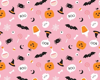 Pink Halloween Cotton Fabric - Etsy