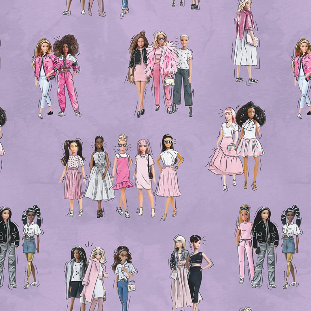 Barbie Cotton Fabric by the Yard Barbie Girl Main Lilac Riley Blake ...
