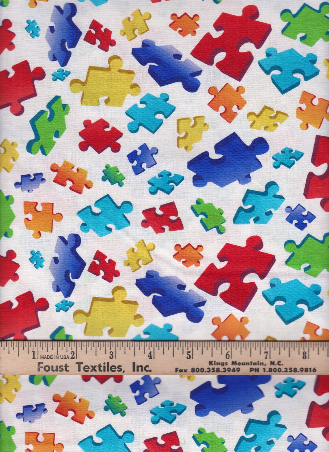 Autism Awareness Cotton Fabric by the Yard Puzzle Toss White | Etsy