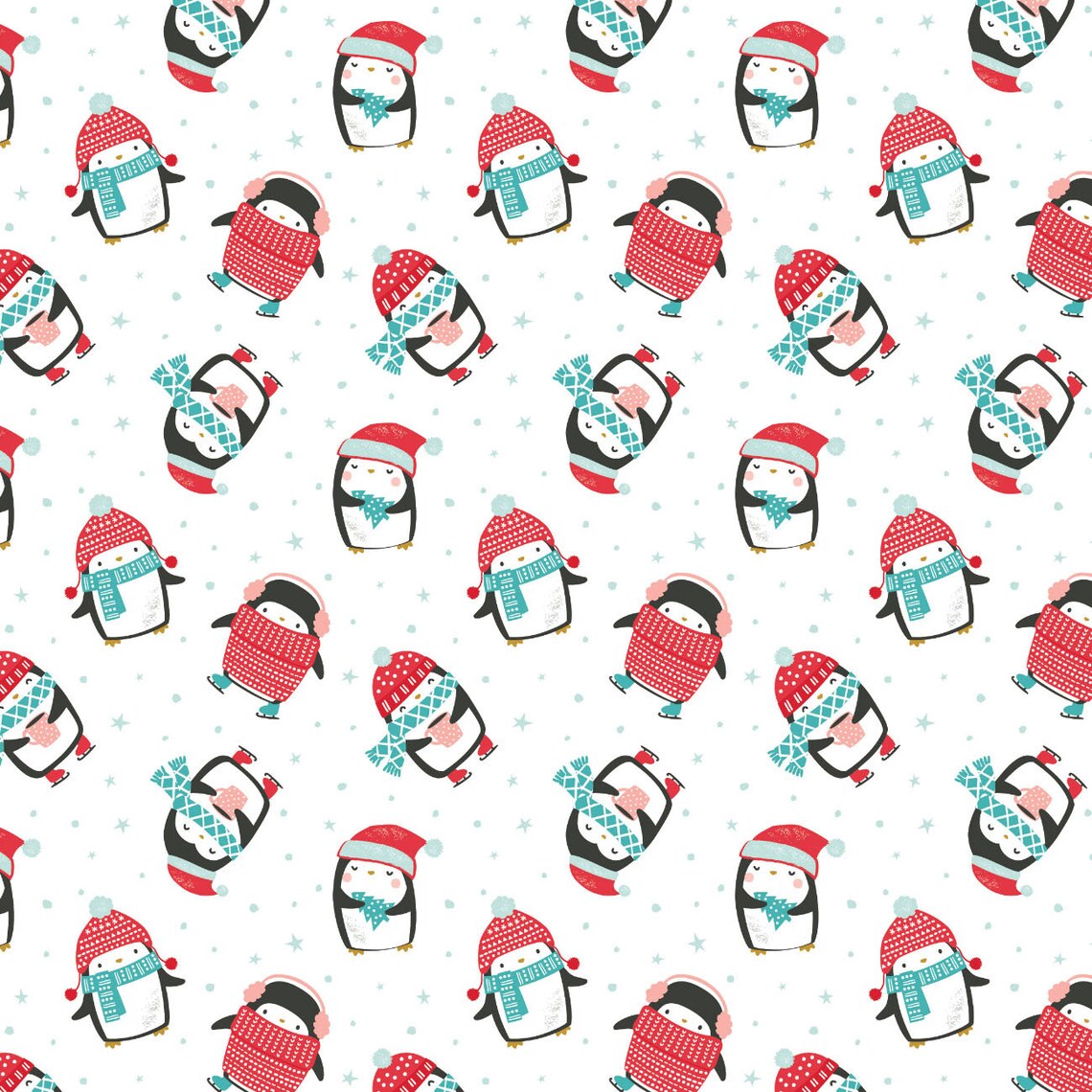 Penguin Cotton Fabric by the Yard - Merry Penguins Winter Penguin Toss ...