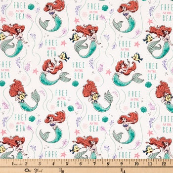 Ariel Cotton Fabric by the Yard Disney Princess Little - Etsy