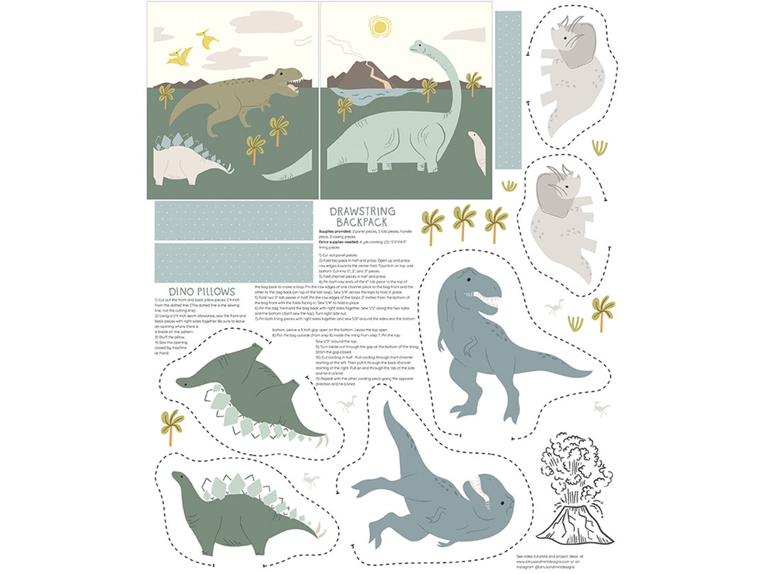 Dinosaur Backpack Cotton Fabric Panel - Roar by Citrus and Mint ...