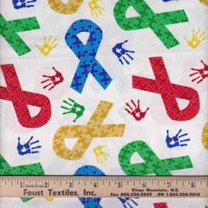 Autism Awareness Cotton Fabric by the Yard Puzzle Ribbons and ...