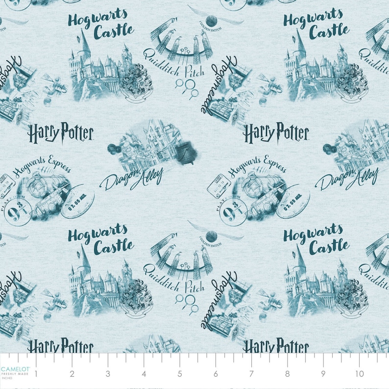 Harry Potter Cotton Fabric by the Yard - Harry Potter Stamps Wizarding ...