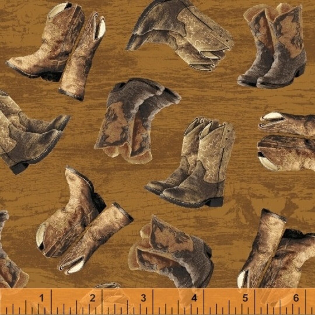 Cowboy Boots Cotton Fabric by the Yard Happy Trails Boots Sienna ...