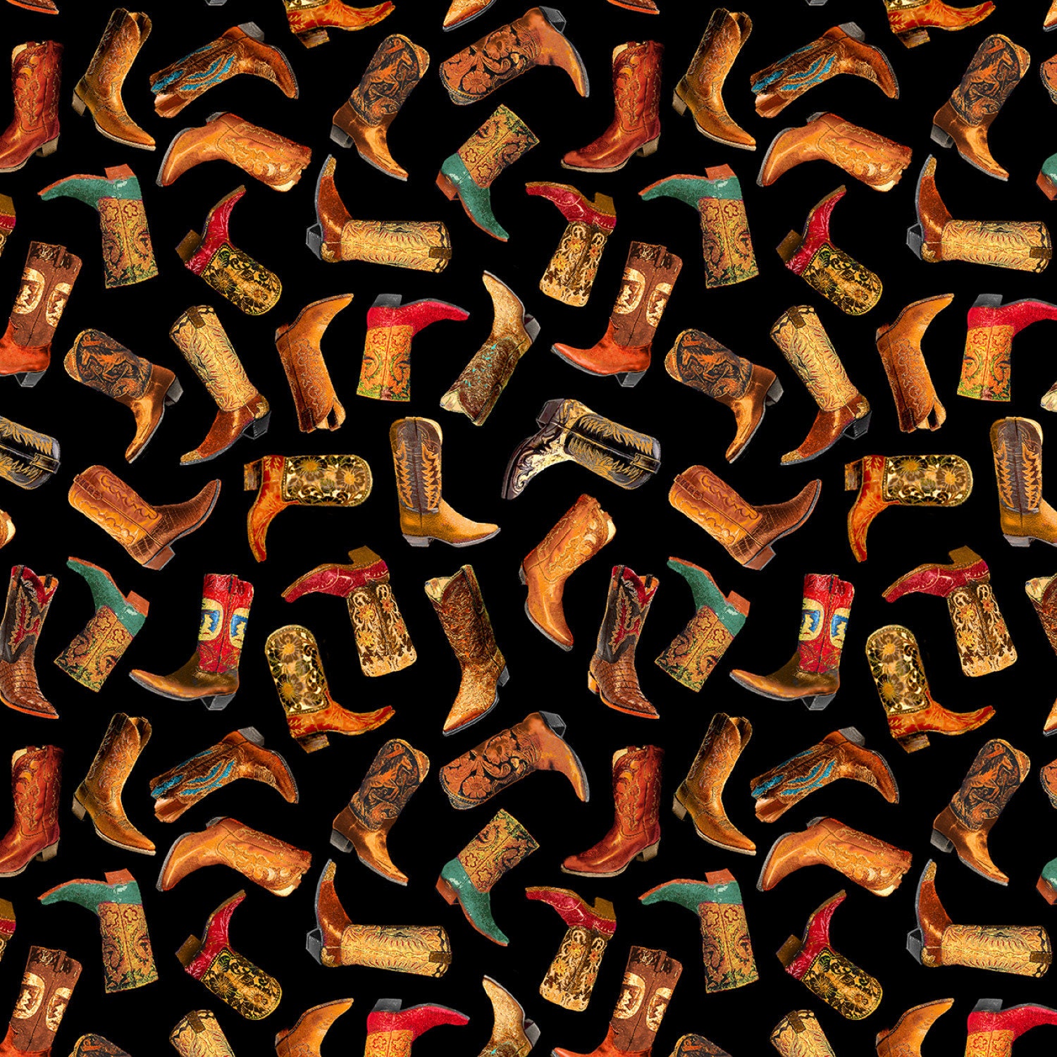 Cowboy Boots Cotton Fabric by the Yard - Country Roads Cowboy Boots ...