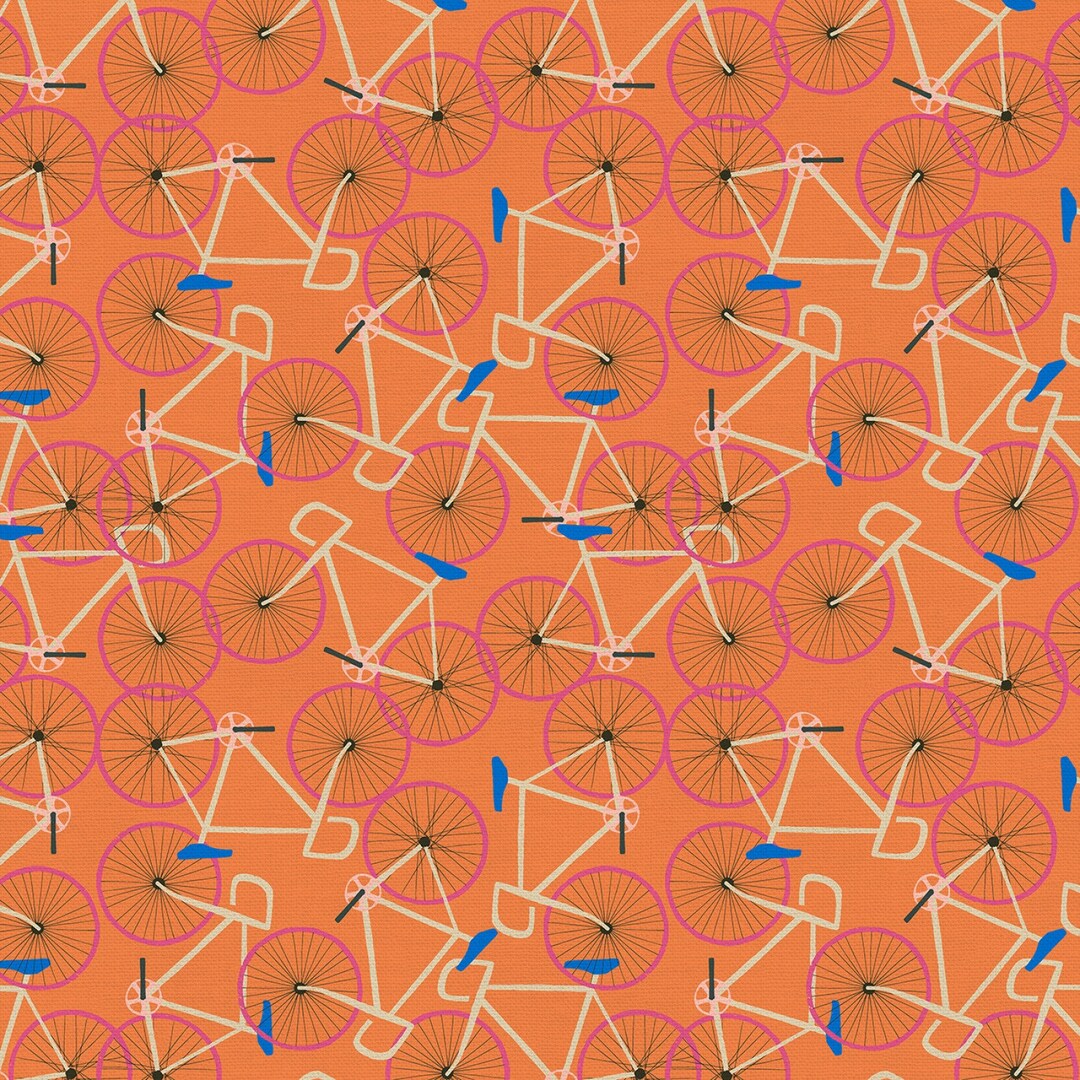 Bicycle Cotton Fabric by the Yard - Moody Sunday Crazyride Orange ...