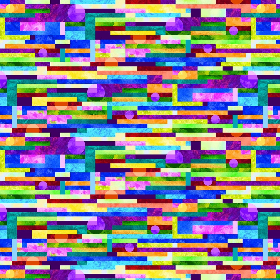 Geometric Cotton Fabric by the Yard Geofetti 2 Lateral Direction Royal ...