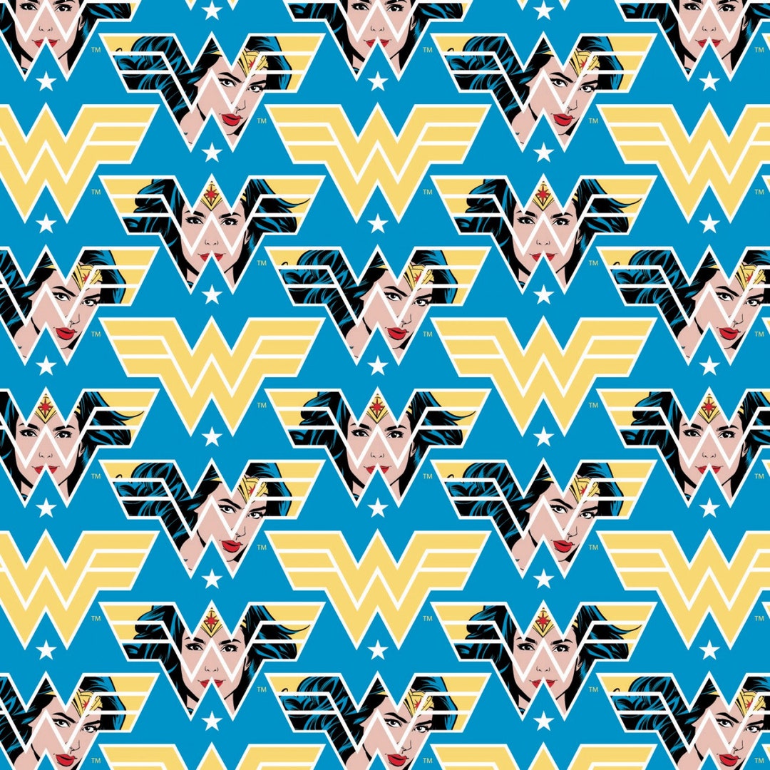 Wonder Woman Fabric by the Yard - Wonder Woman 1984 Face Crop Blue ...