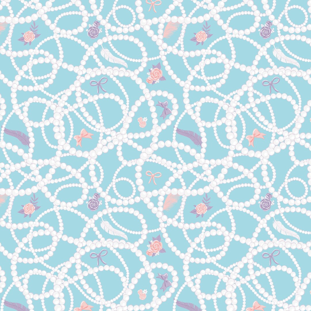 Regency Romance Cotton Fabric by the Yard - Promenade Pearls Light Blue ...