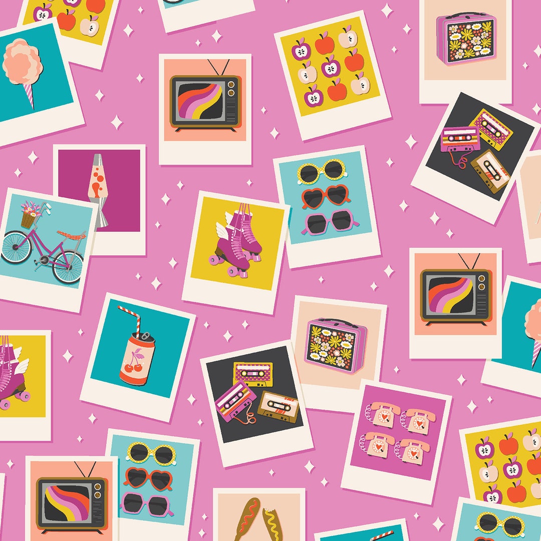 Polaroid Photo Cotton Fabric by the Yard - East Coast Oh Snap Hot Pink ...