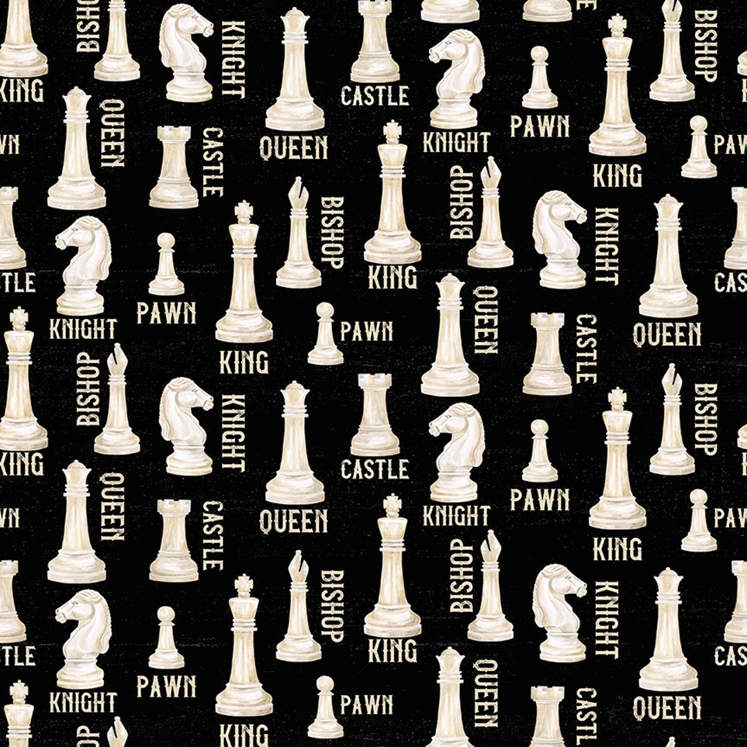 Chess Cotton Fabric by the Yard - I'd Rather Be Playing Chess Pieces ...