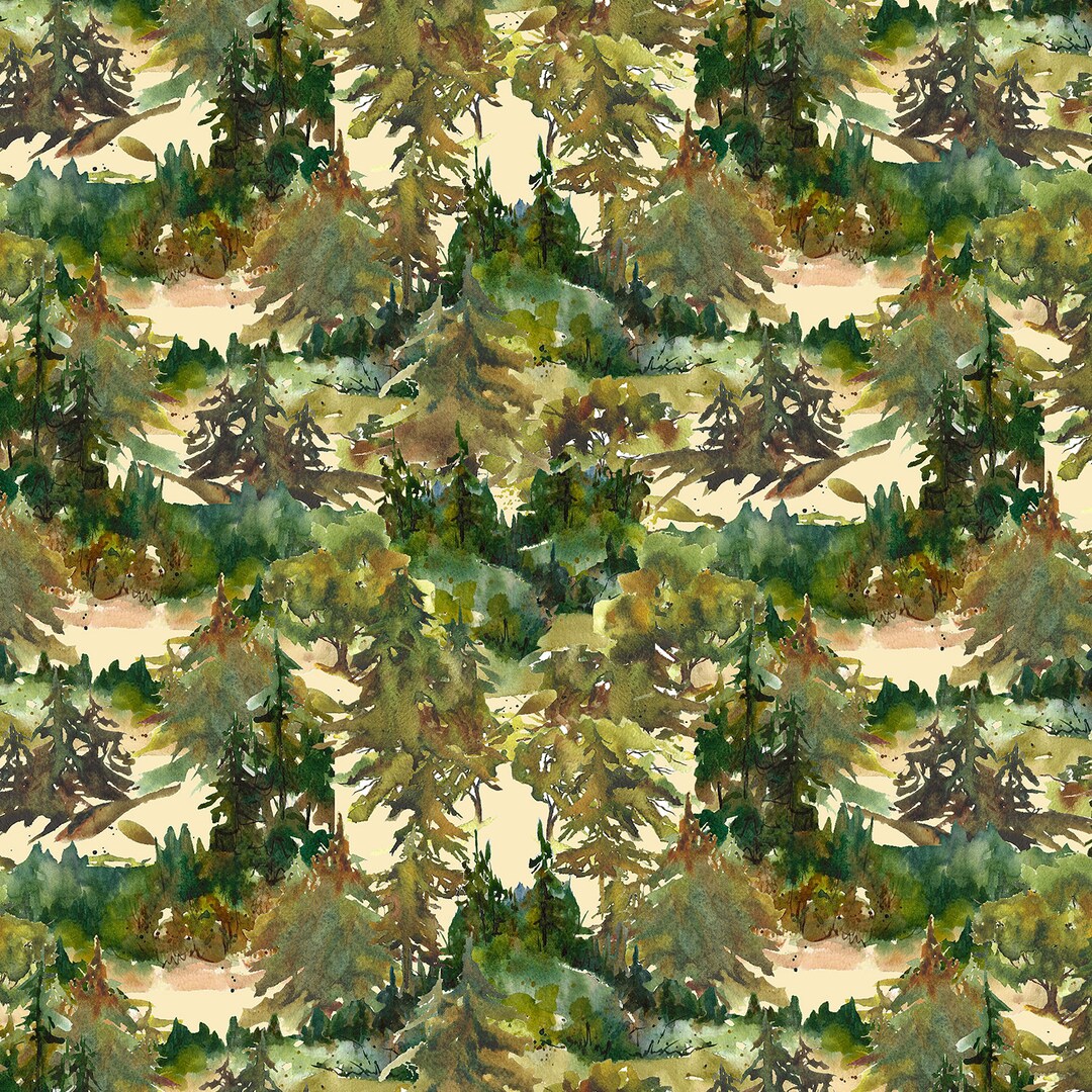 Tree Cotton Fabric by the Yard - Wild and Wonderful Dappled Shade Green ...