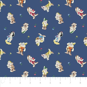 Snow White Cotton Fabric by the Yard - Snow White Cast Toss Blue ...