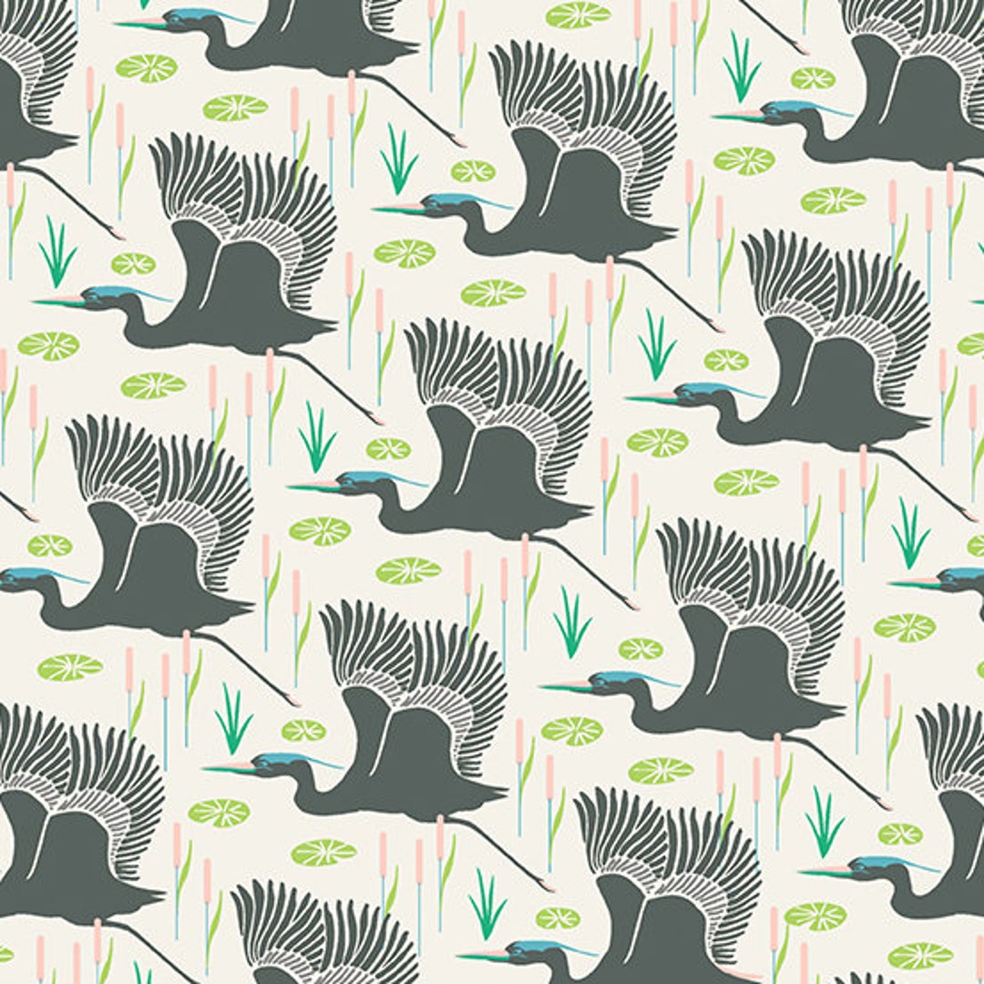 Modern Bird Cotton Fabric by the Yard - Flora Fauna Wetlands Shadow ...