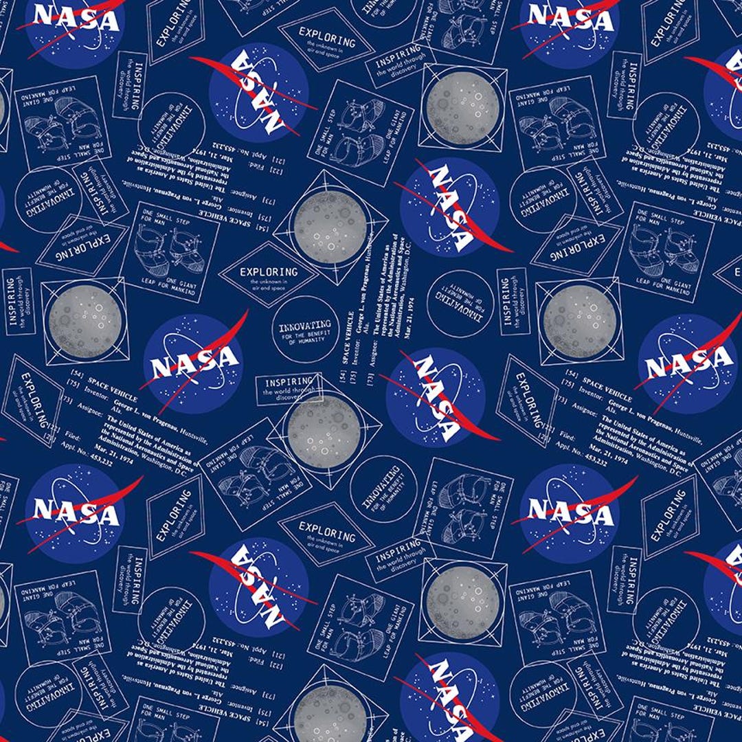 NASA Cotton Fabric by the Yard - Outer Space by NASA Moon Boots Navy ...