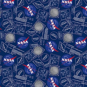NASA Cotton Fabric by the Yard - Outer Space by NASA Moon Boots Navy ...