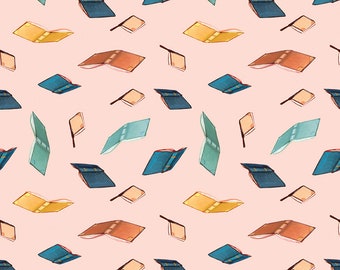 Book Worm Fabric Books Reader Literature Pastel on Cream by ...