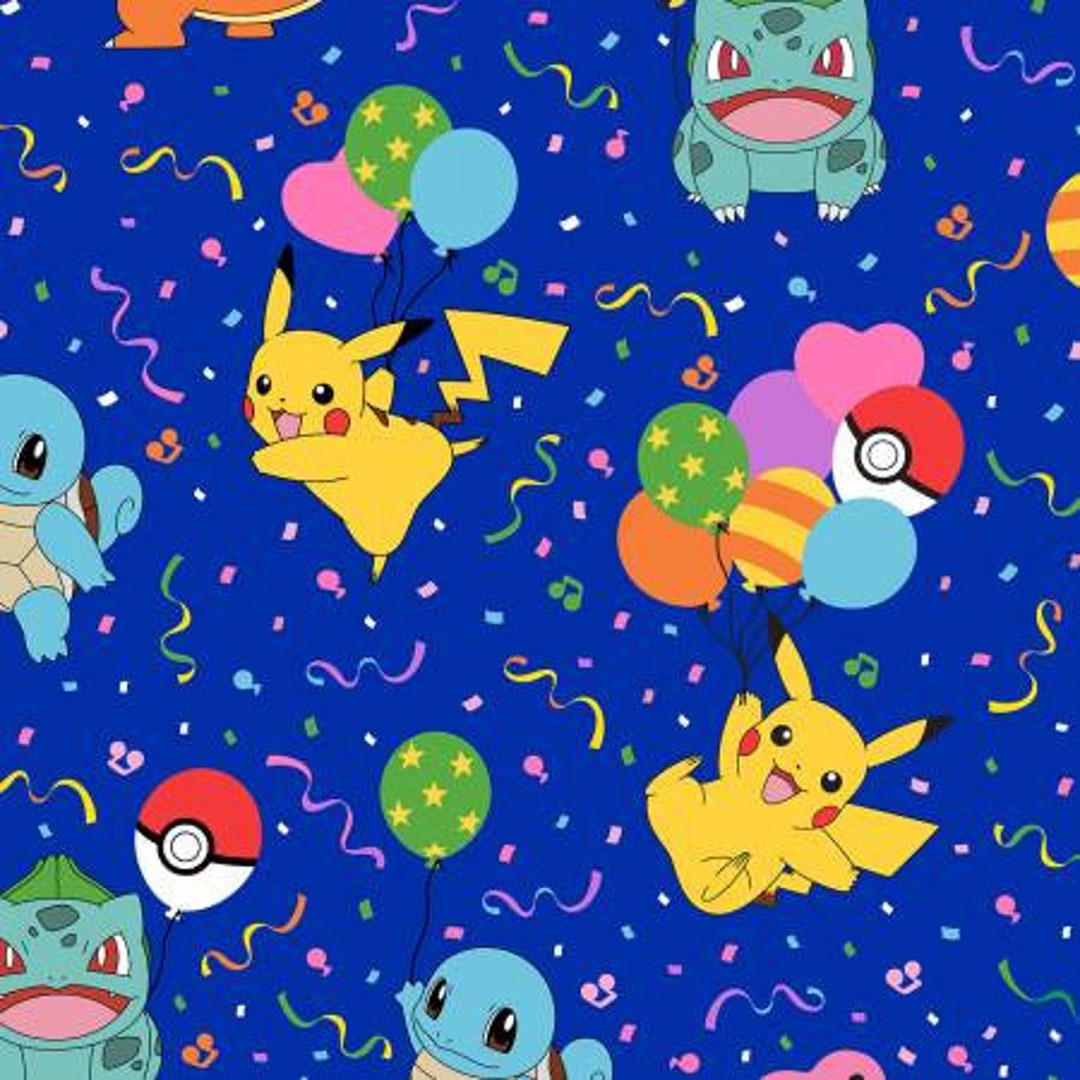 Pokémon Cotton Fabric by the Yard - Pokémon Confetti Cobalt - Robert ...