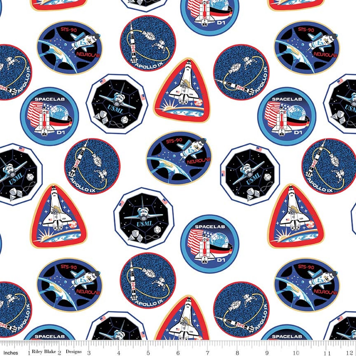NASA Fabric by the Yard NASA Patches on White Riley Blake | Etsy