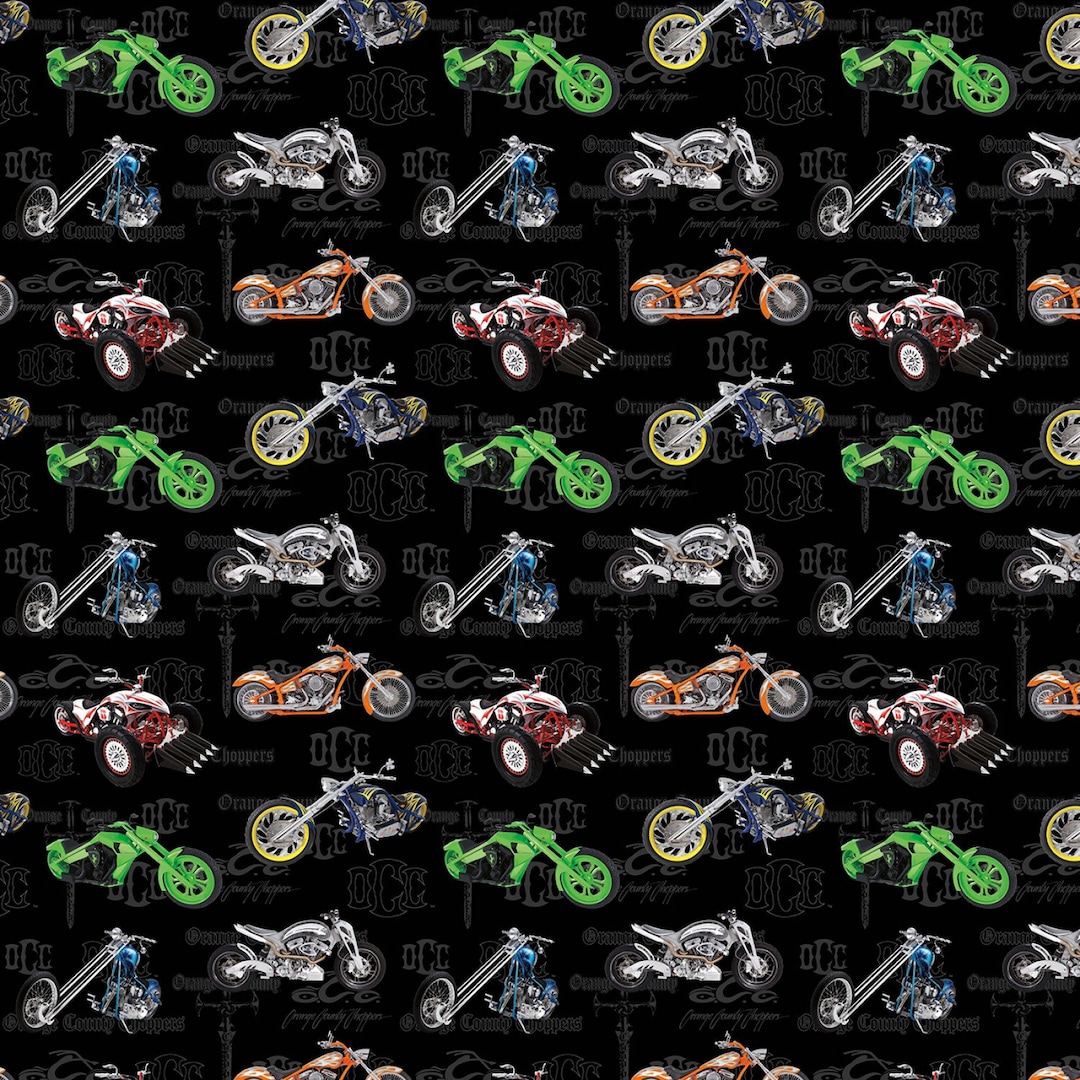 Motorcycle Cotton Fabric by the Yard - Orange County Choppers Toss ...
