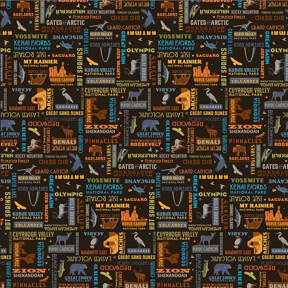 U.S. National Parks Fabric by the Yard Park Words Black | Etsy
