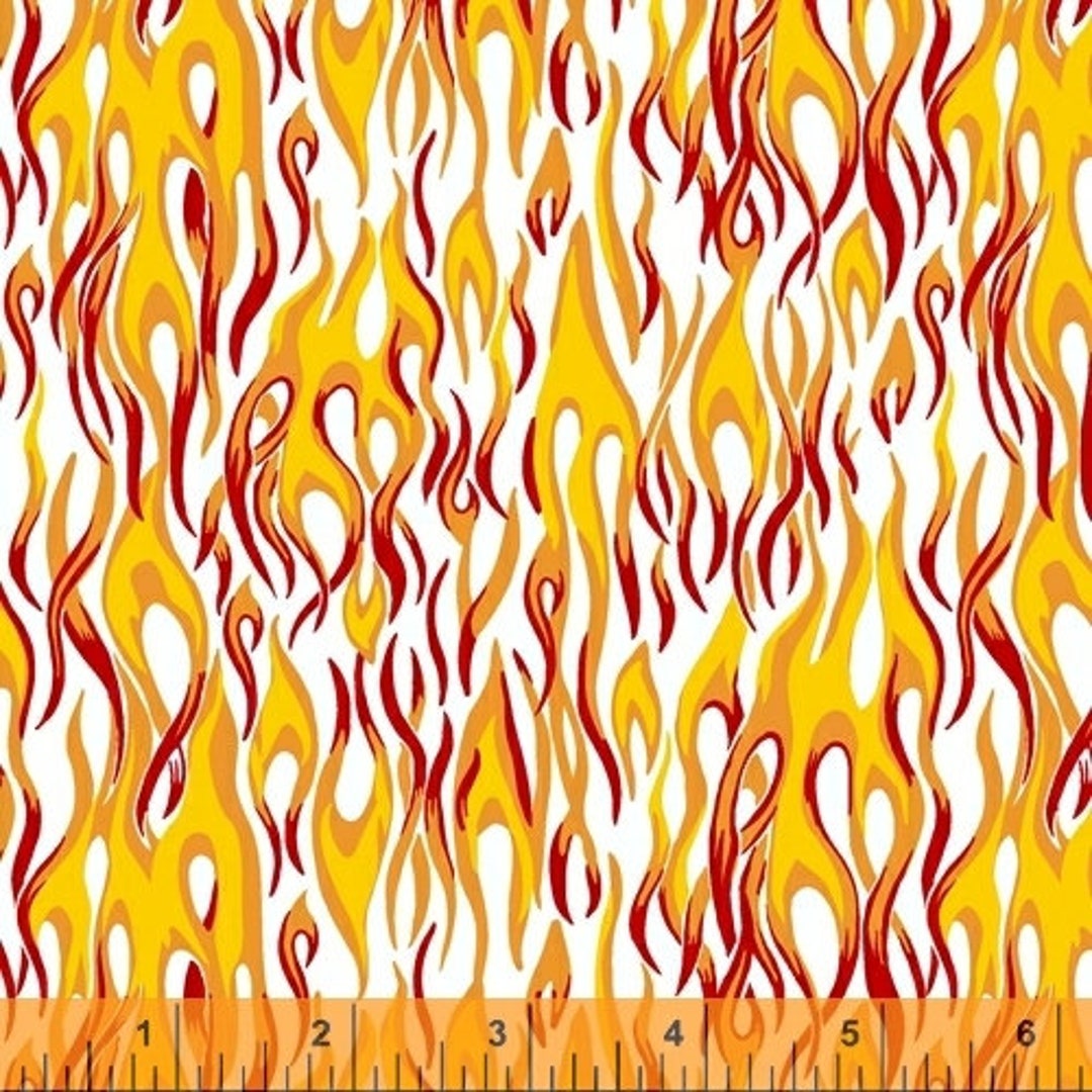 Fire Cotton Fabric by the Yard - Flames White - Windham Fabrics 51268A ...