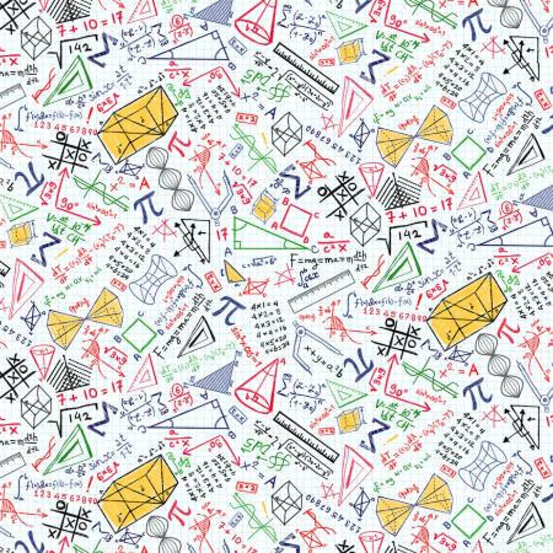 Math and Science Fabric by the Yard - Math Equations on White ...