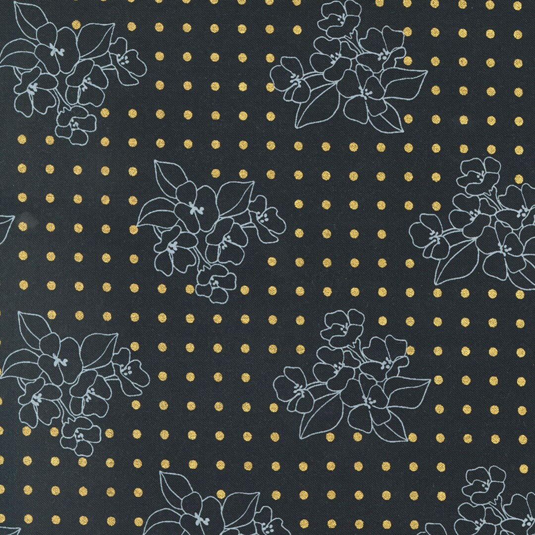 Gilded Floral Cotton Fabric by the Yard - Gilded Flower Dot Metallic ...