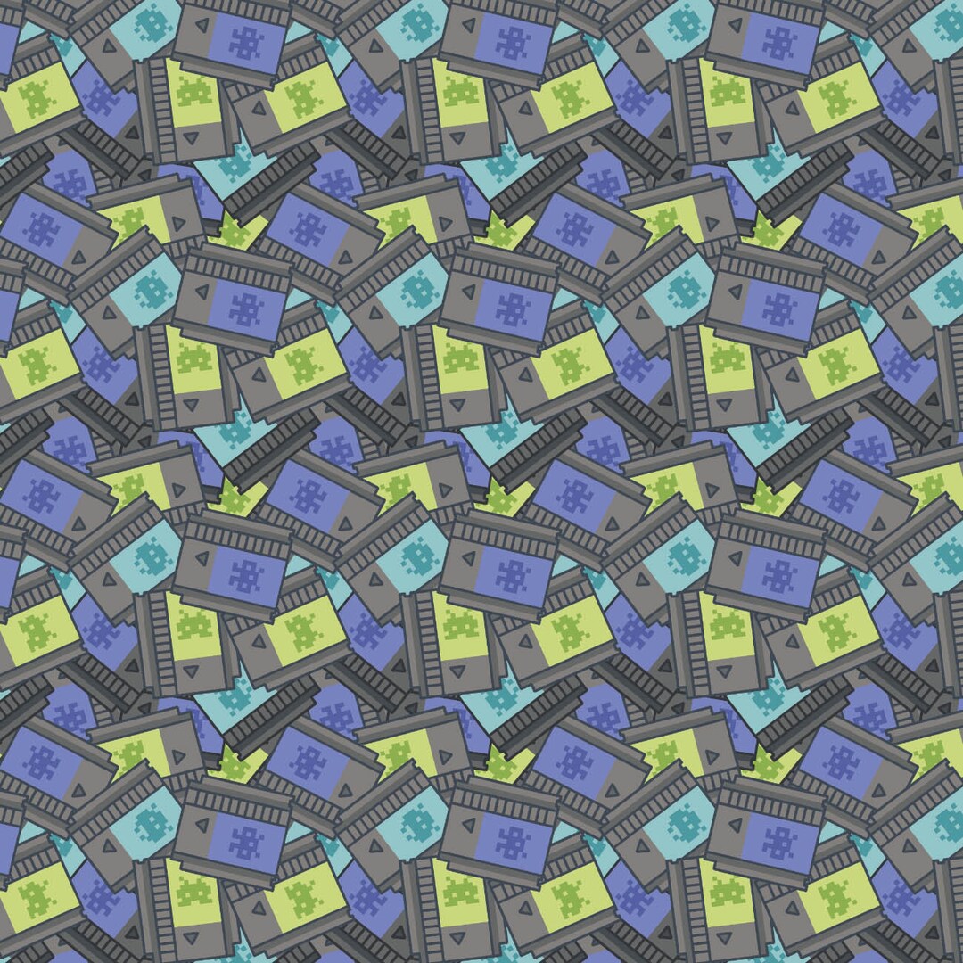 Video Game Cotton Fabric by the Yard - 80s Arcade Game Cartridges Grey ...