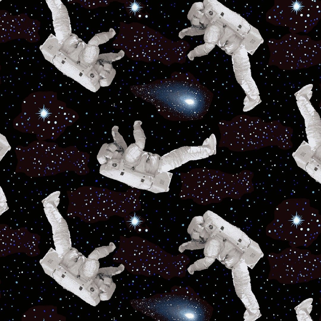 Space Cotton Fabric by the Yard - Tossed Astronauts - Etsy