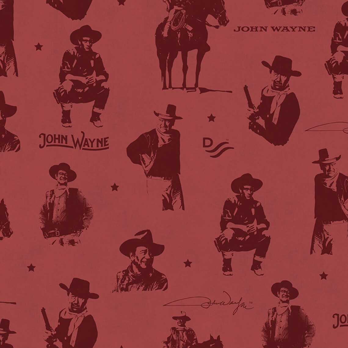 John Wayne Fabric by the Yard - John Wayne Red Silhouettes - Riley ...