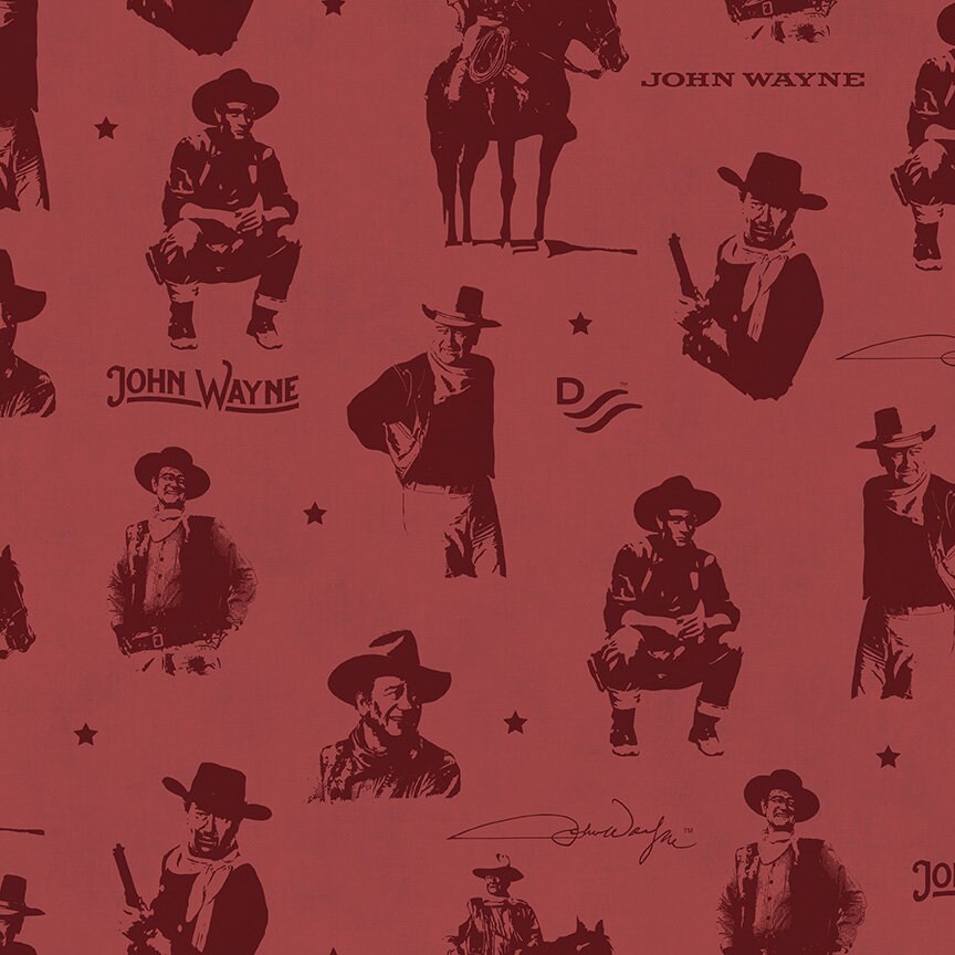 John Wayne Fabric by the Yard - John Wayne Red Silhouettes - Riley ...