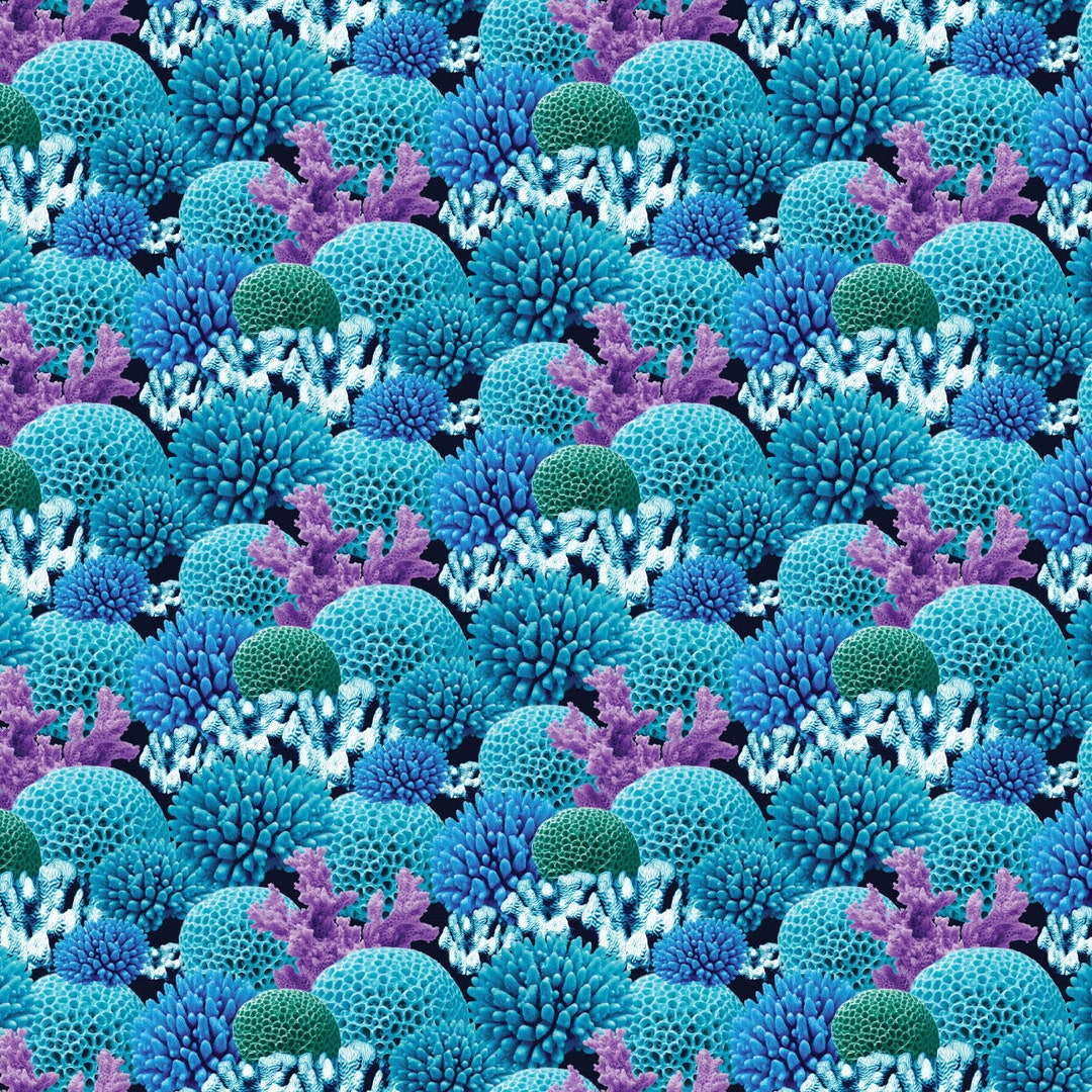 Coral Reef Cotton Fabric by the Yard Ocean Story Coral Reefs Aqua ...