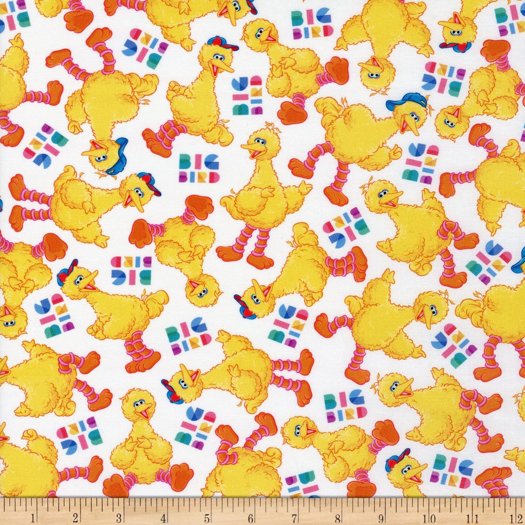 Sesame Street Cotton Fabric by the Yard - Big Bird White - QT Fabrics ...