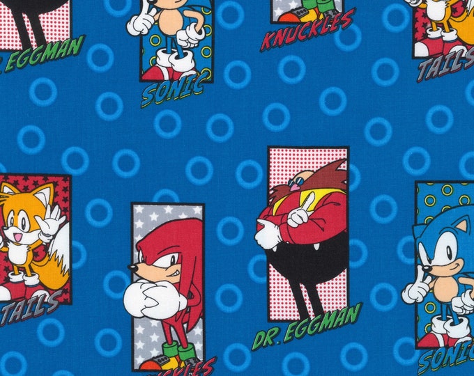 Sonic the Hedgehog Fabric by the Yard Framed Sonic Characters on Blue ...