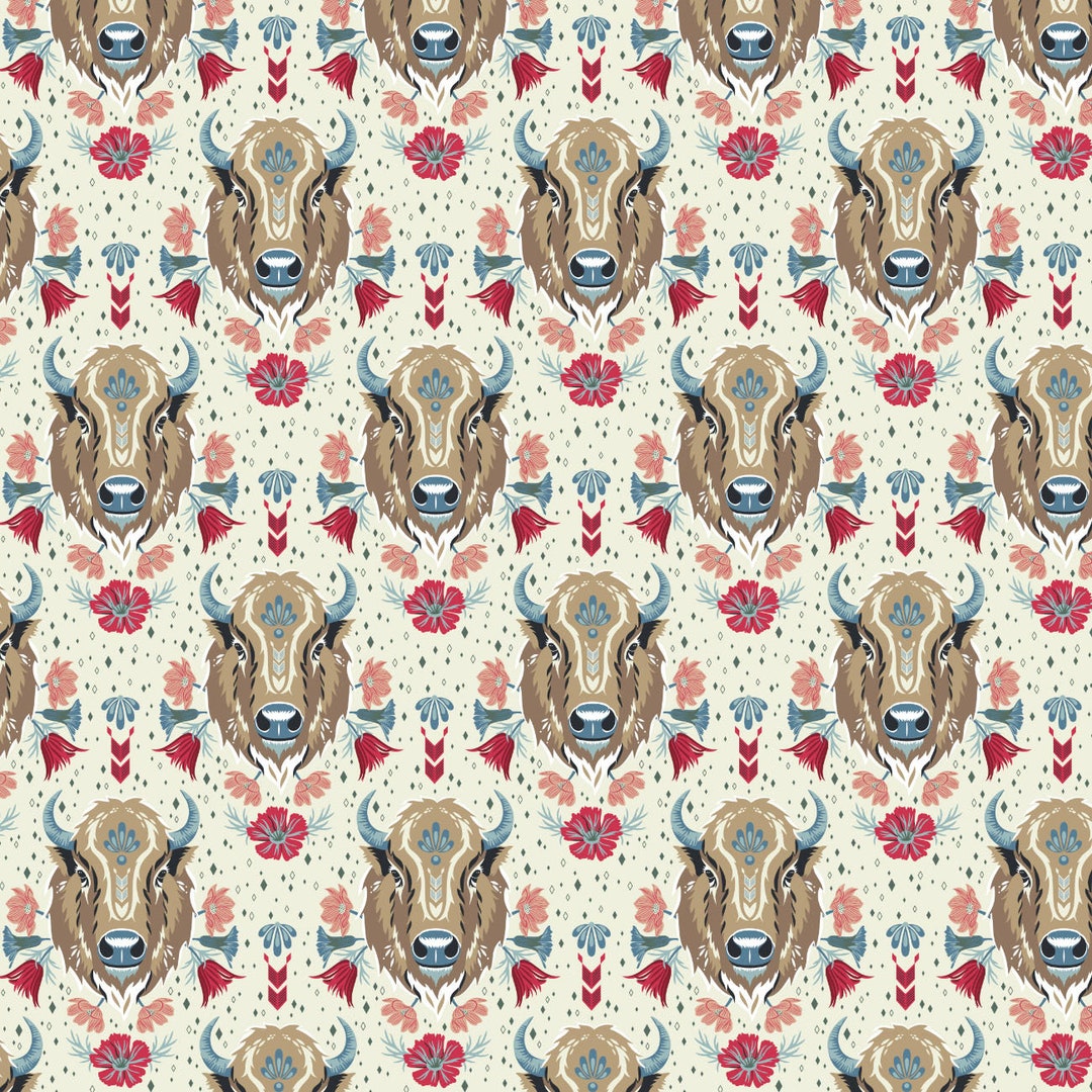 Bison Cotton Fabric by the Yard - Prairies Bold Beautiful Bison Cream ...