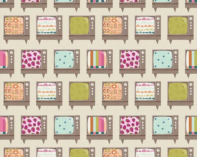 Retro Television Cotton Fabric by the Yard - Lazy Sunday Chill Multi ...