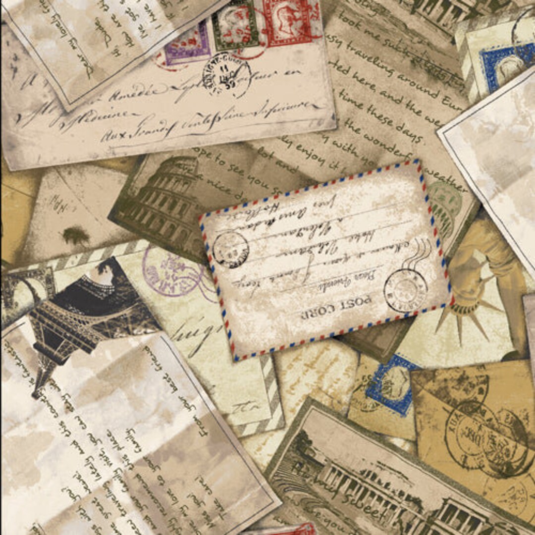 Mail Cotton Fabric by the Yard - Dear Friends Letters - Paintbrush ...