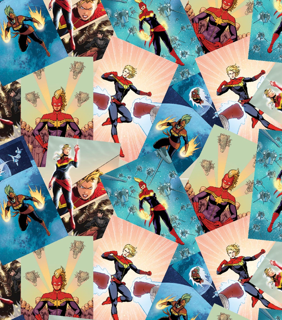 Captain Marvel Cotton Fabric by the Yard - Comic Character in Action - Etsy
