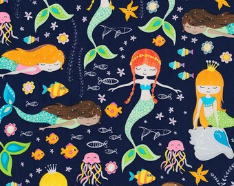 Rococo Fabric the Little Rococo Mermaid by Bonnie Phantasm Blue Ocean ...