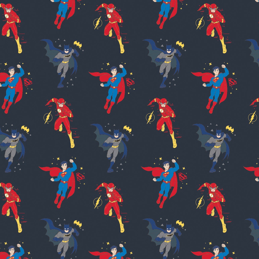 DC Comics Cotton Fabric by the Yard - Indigo Justice League Boy Heroes ...