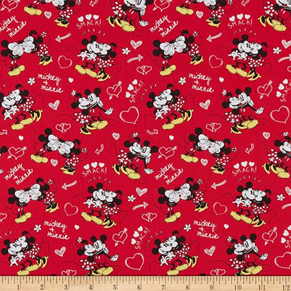 Mickey Mouse Cotton Fabric by the Yard Love Mickey and - Etsy