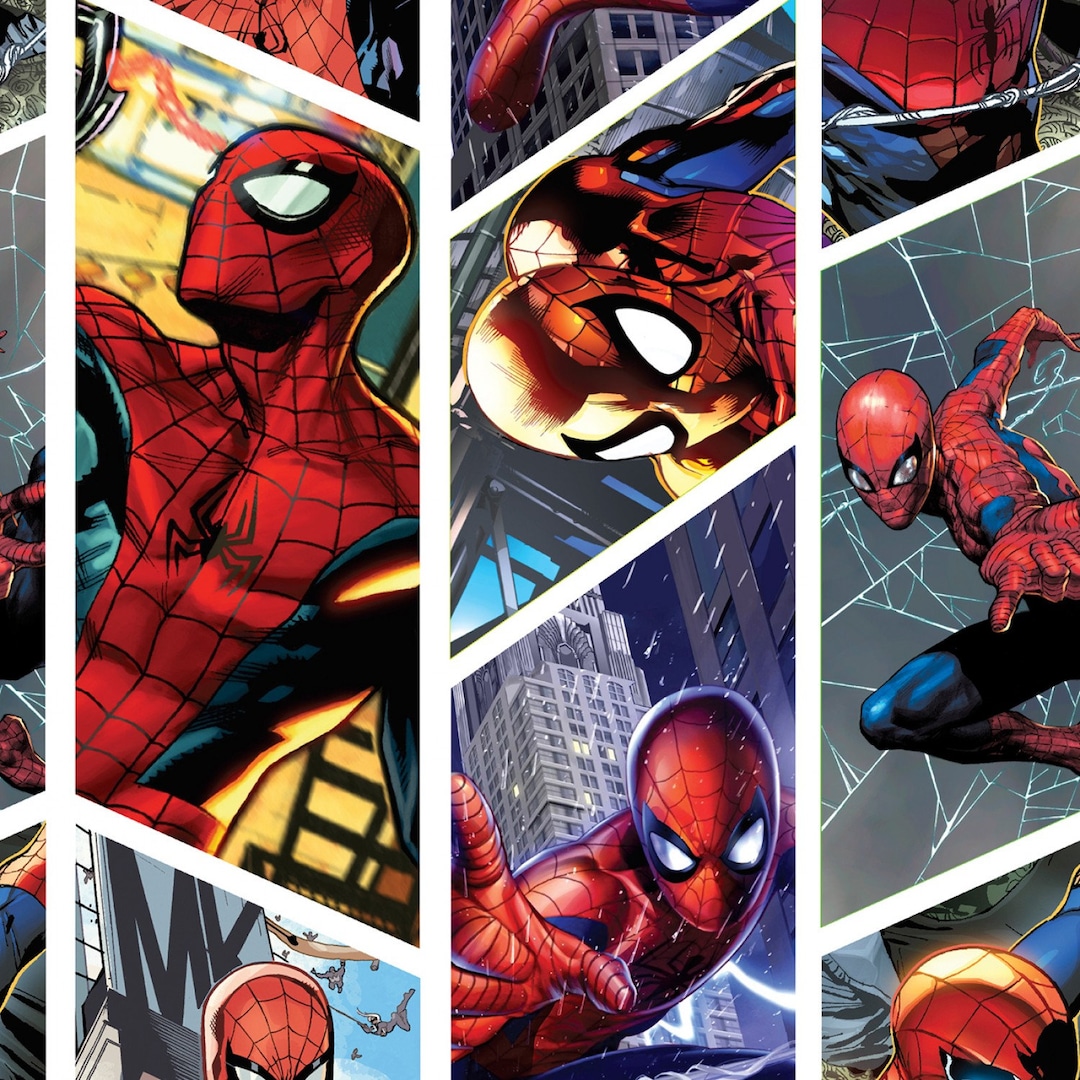 Spider- Man Fabric by the Yard - Comic Shards Digital - Springs ...