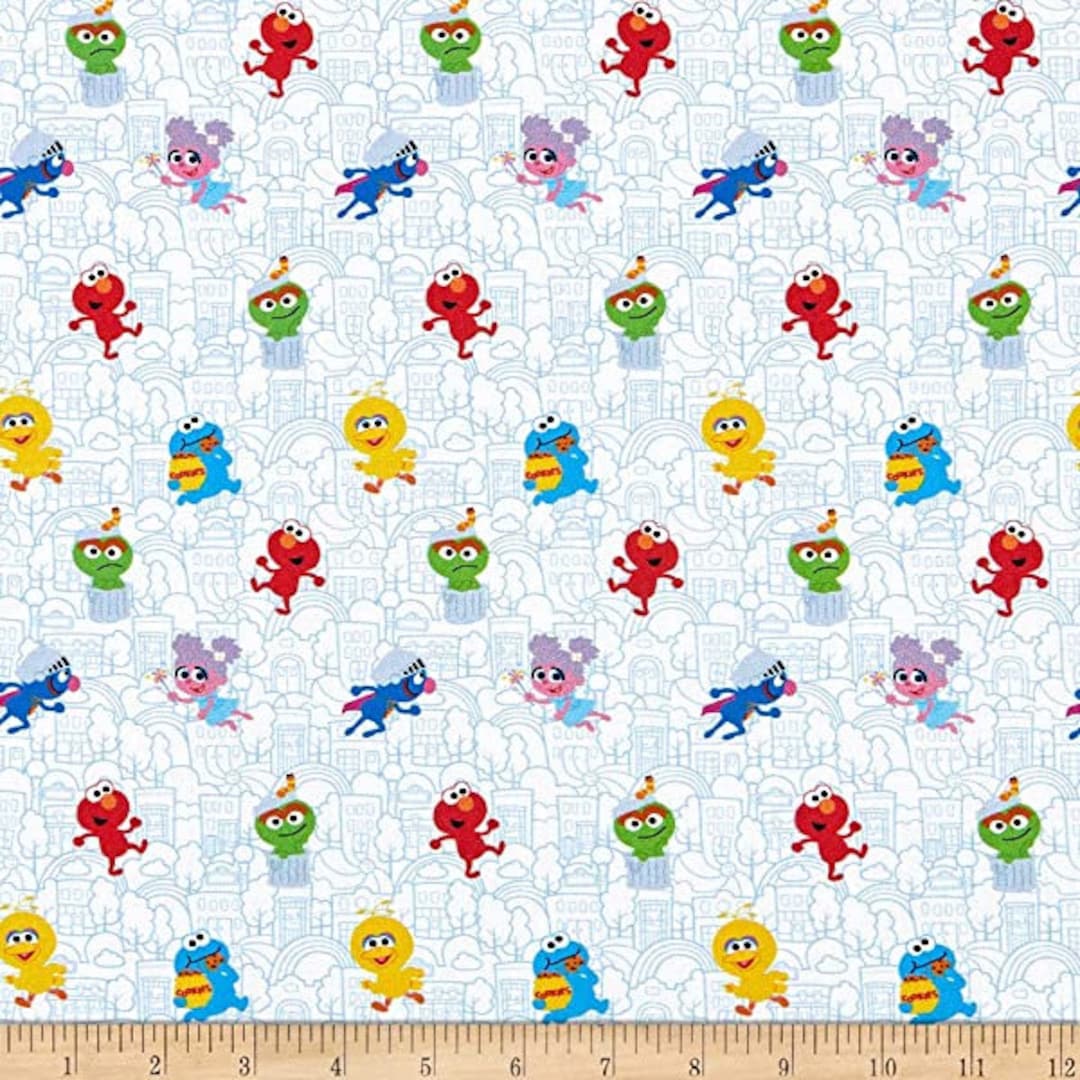 Sesame Street Cotton Fabric by the Yard - Outline Character White - QT ...