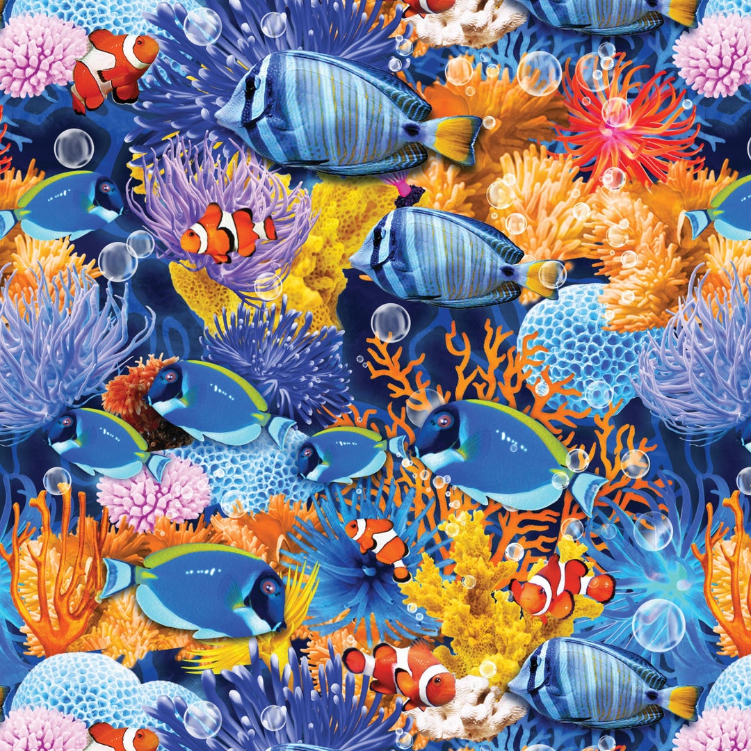 Fish Cotton Fabric by the Yard - Ocean Story Sea Life Multi - Camelot ...