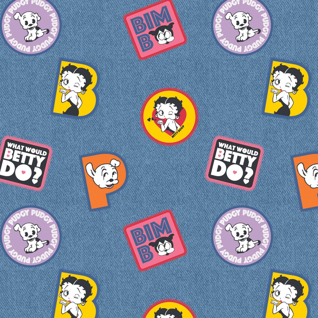 Betty Boop Cotton Fabric by the Yard - Betty Boop Boop Denim Patches ...