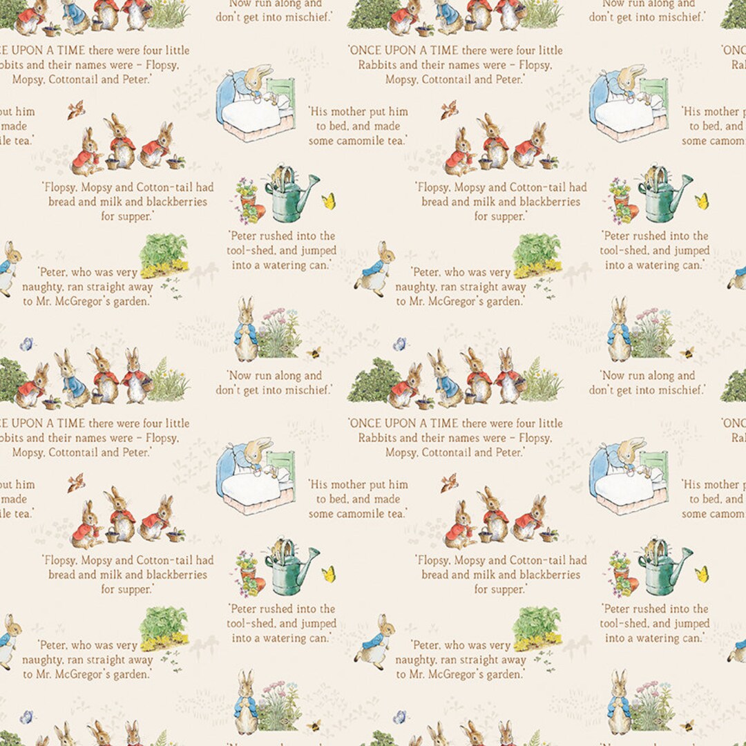 Peter Rabbit Cotton Fabric by the Yard - the Tale of Peter Rabbit Text ...